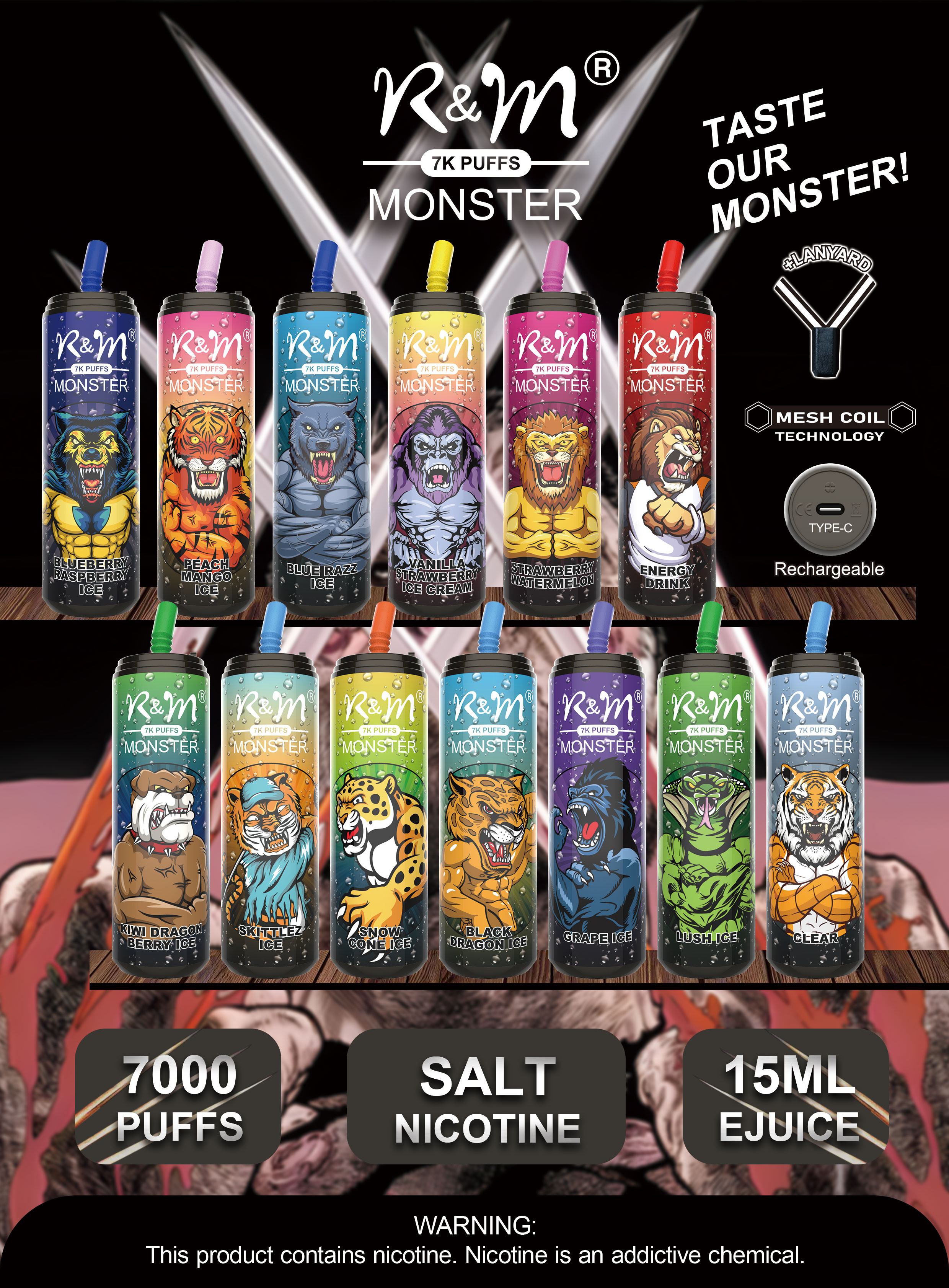 R&M MONSTER Dubai 7000 Puffs Rechargble Disposable Vape|Original ...